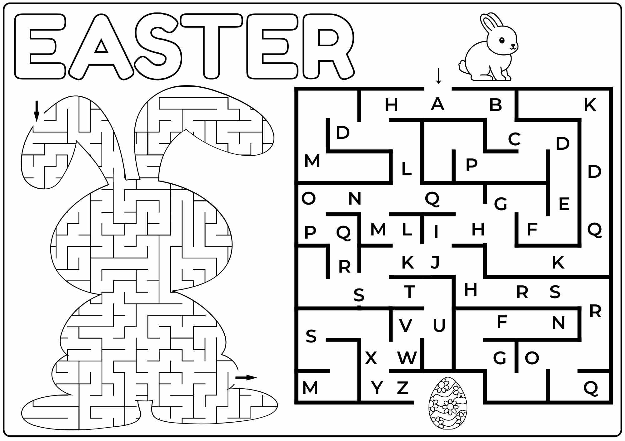Easter Bunny Maze Follow the ABCs & Find the Basket Free PDF - Ezpzlearn.com
